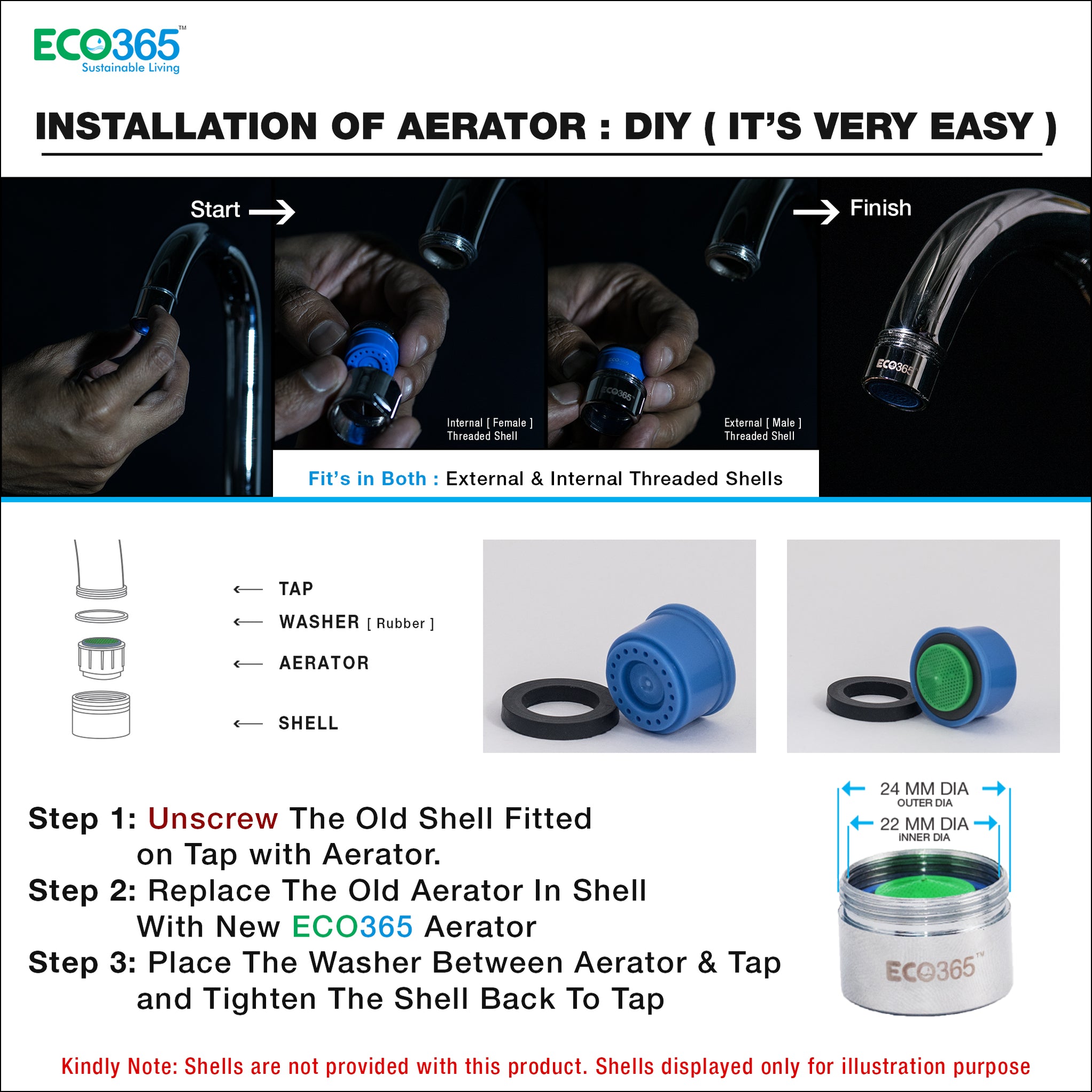 Shop Water Saving Shower Head & Aerator Combo- 3 Function AirOxy Shower ...