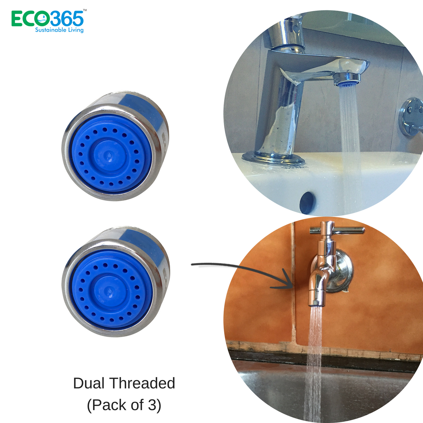 Water Saving Kit Of 2 - Water Saving Aerators and 1 Airoxy Shower Head ...